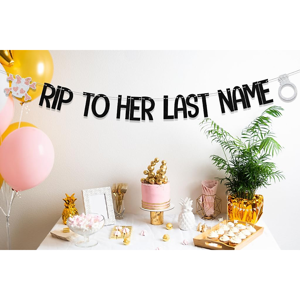 Rip To Her Last Name Banner,Rip Single Life Decor,Fun Bach Bride Or Die Wedding Engagement,Halloween Emo Bridal Shower Engagement Wedding Party Supplies Black
