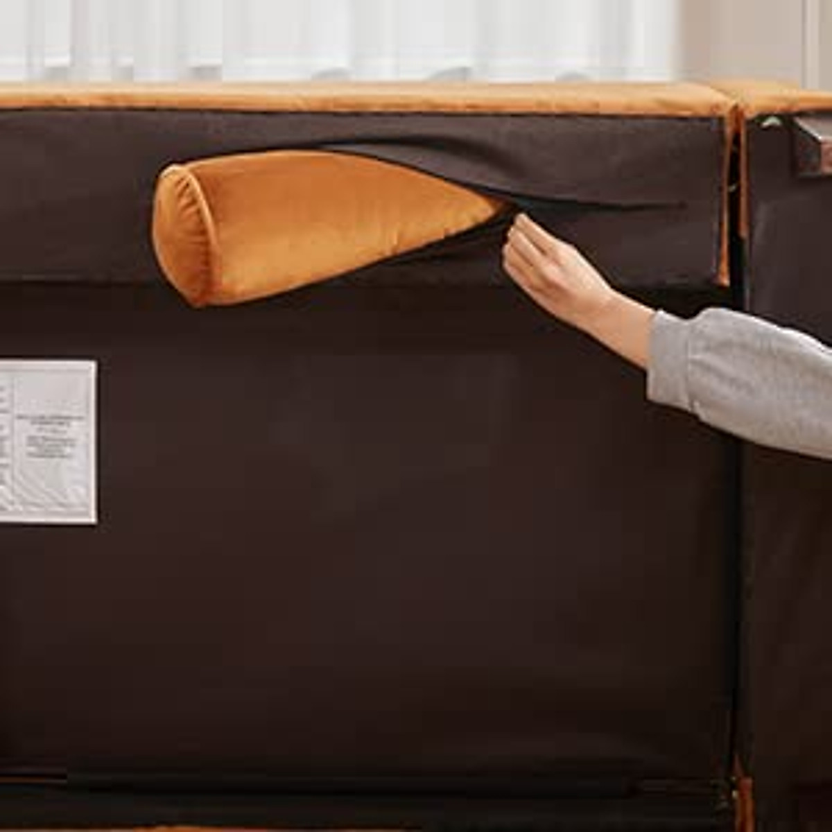 Dreamsir 78'' W Velvet Sofa, Mid-Century Love Seats Sofa Furniture with Bolster Pillows, Button Tufted Couch for Living Room, Tool-Free Assembly (Sofa, Ginger)