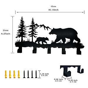 ZORISE Metal Bear Coat Hooks - Animal Theme Wall Art Decor and Key Holder, Hangers for Clothes, Hat, and Backpack, Home Storage Decor for Entryway, Hallway, Office, Kitchen, and Living Room
