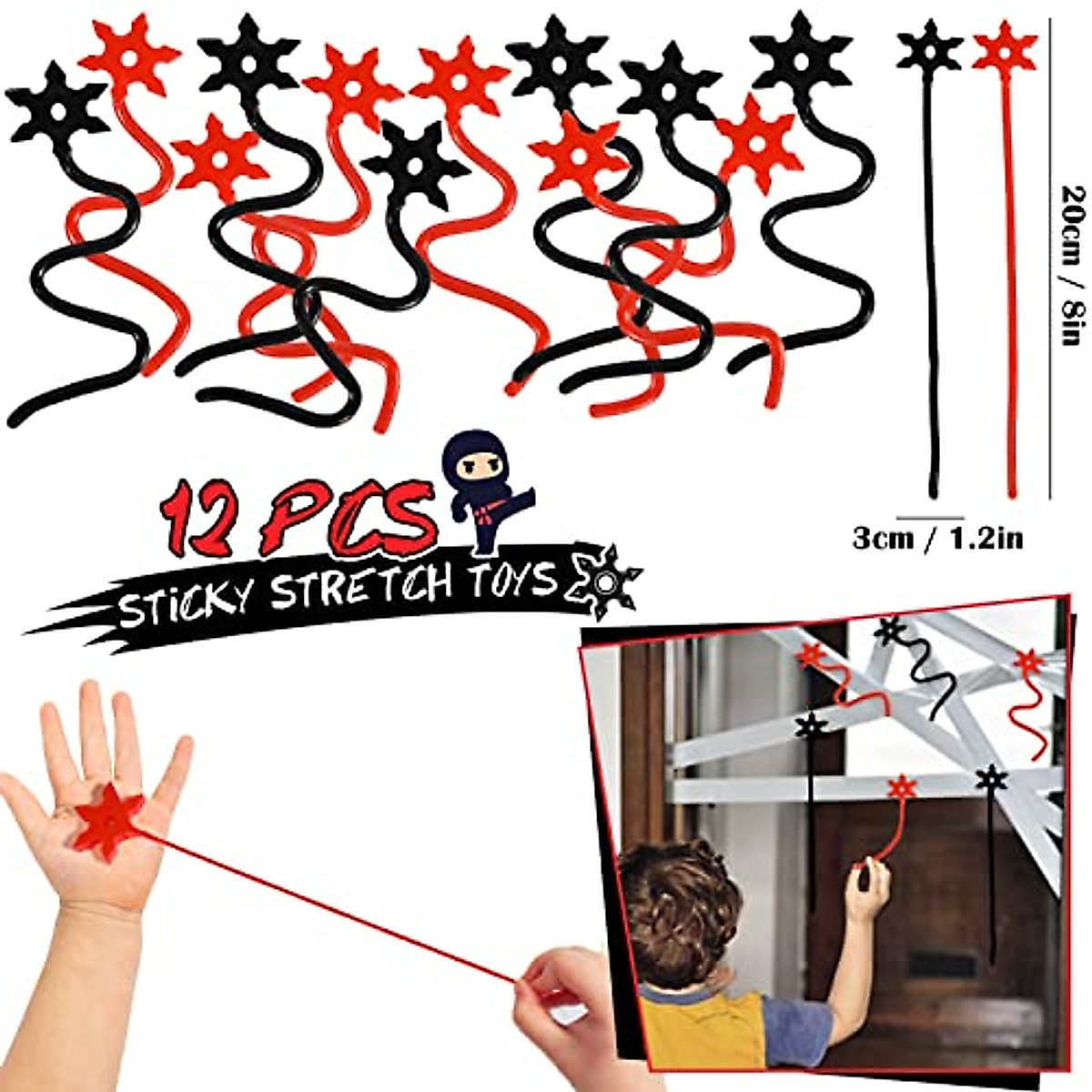 Golray 60Pcs Ninja Party Favors For Kids Birthday With Warrior Karate Party Favor Masks Sticky Hand Stretchy Flying Slingshot Wristband Keychains,Samurai Themed Party Supplies Decoration Boys