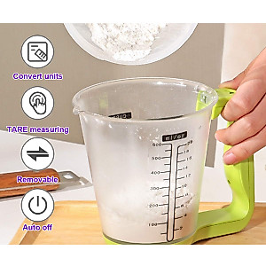 Kitchen Scale Digital Measuring Cup 1kg/600ml Food Scale Weight Scale Scales Weighing Water Milk Flour Sugar Oil Coffee Liquid Baking Cooking Plastic Measuring Cups Grams and Ounces (Black)
