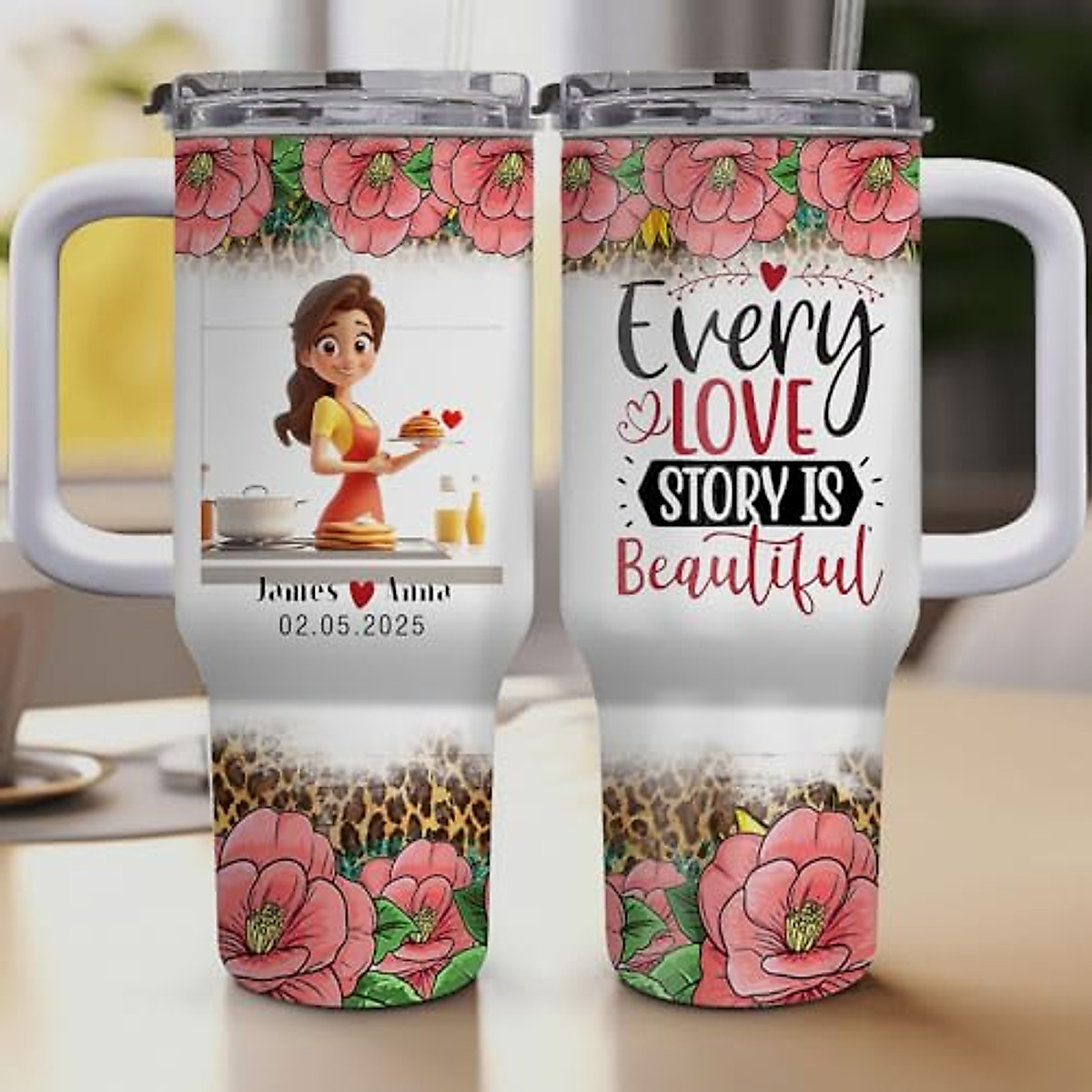 Personalized 40oz Tumbler with Handle – wedding send-off-Custom Couple Gift for Anniversary Wedding Gift, Birthday, Mother's Day, Valentine’s Day 41r339