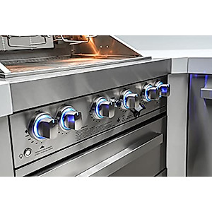 Mont Alpi MAi805-D90 44-inch 6-Burner 115000 BTU 90 Degree Corner Deluxe Stainless Steel Gas Outdoor Kitchen Barbecue Island Grill + Infrared Side & Rear Burners + Granite Countertops + Storage Drawers
