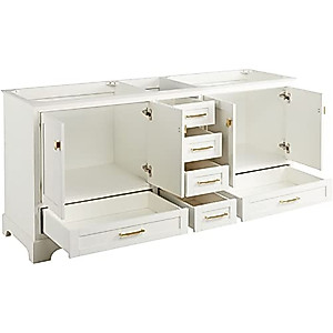 Signature Hardware 953528-72-RUMB-8 Quen 72" Free Standing Double Vanity Set with Wood Cabinet, Vanity Top and Rectangular Undermount Vitreous China Sink - 8" Faucet Holes