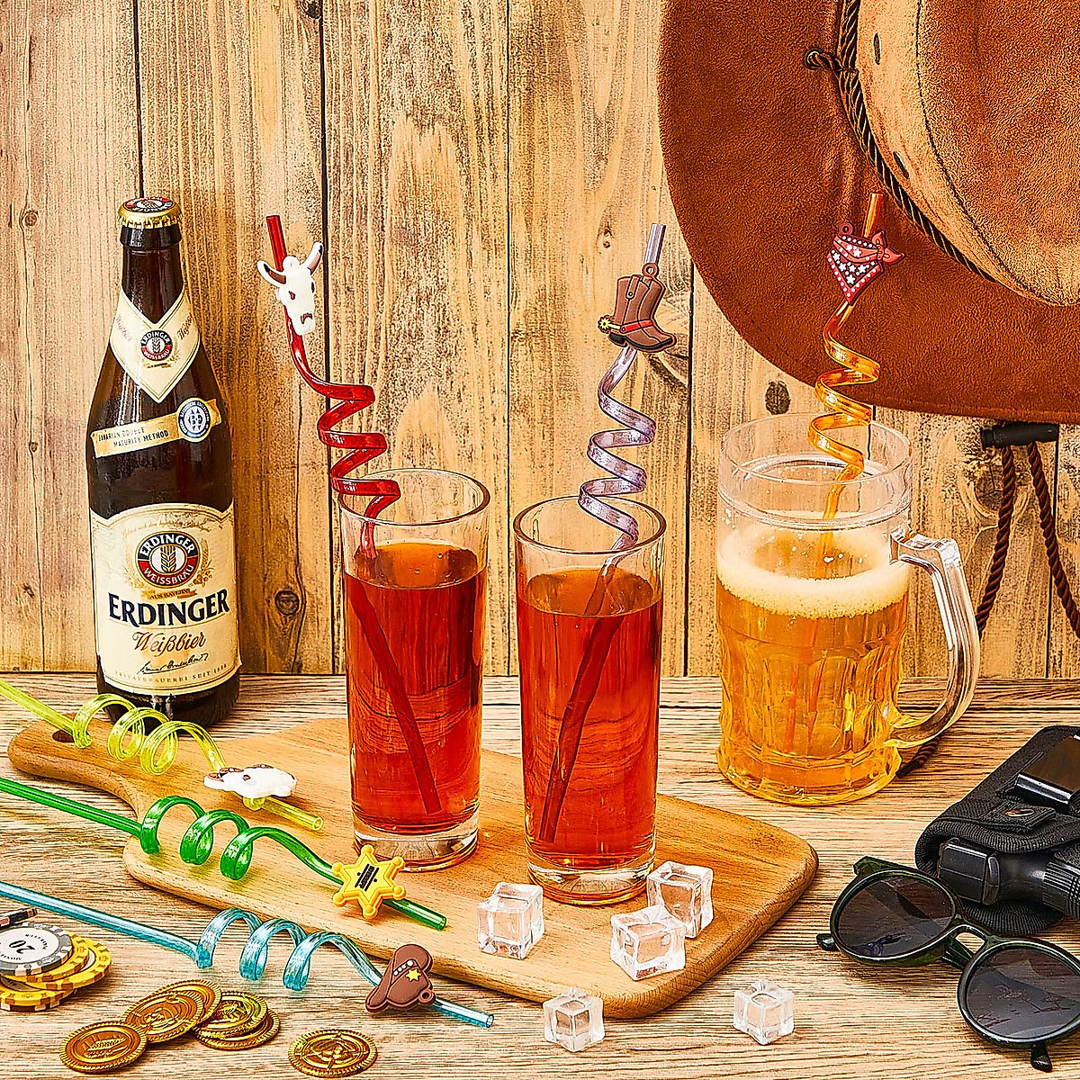 24 Pieces Western Cowboy Party Favors Cowgirl Straws Reusable Drinking Plastic Straws Kids Western Party Supplies for Birthday Baby Shower