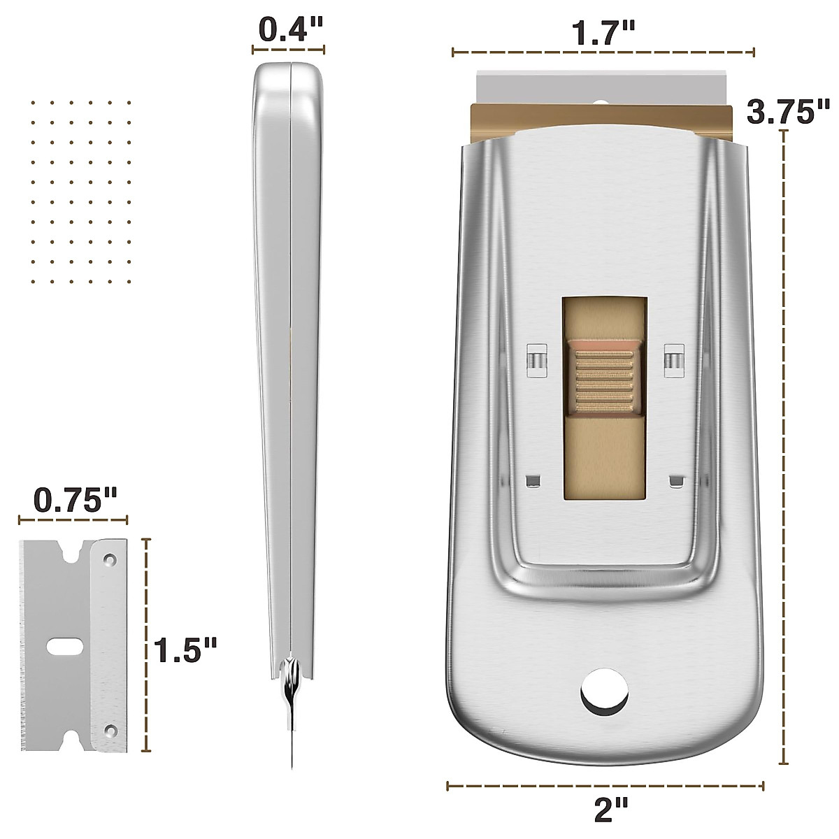 Bates- Metal Razor Blade Scraper, 2 Pack, 30 Extra Blades, Scraper for Cleaning, Glass Scraper, Razor Blade Scraper Tool, Razor Scraper Tool, Scraper Blades, Window Scraper with Razor Blade