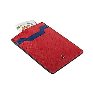 Zinda Genuine Leathers Slim Wallet Card Holder RFID Protection (Red/Blue)