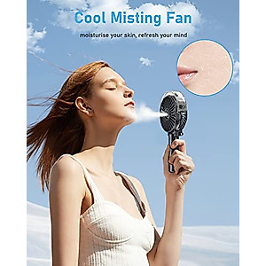 Zuvas Misting Handheld Fan 4800mAh Battery Powered Small Portable Fan with Spray 3 Speed 180°Foldable USB Personal Fan, for Travel Camping Outdoor Sports Neck Lanyard, Black