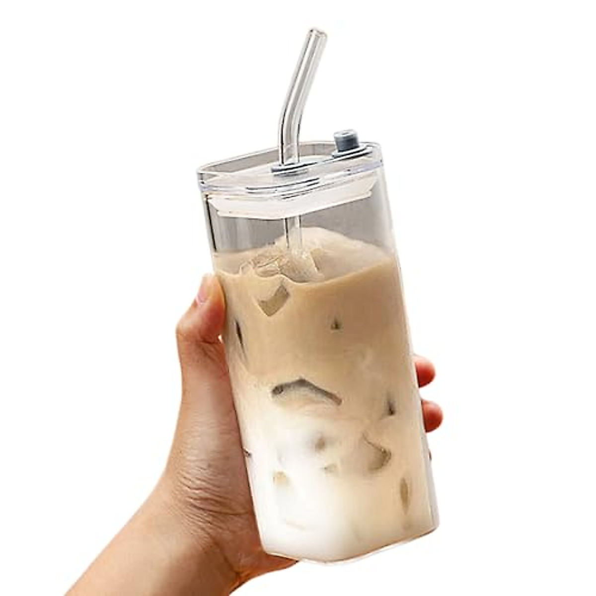 Zkhxhtg Glass Drinking Cup 350ML With Straw Glass Cups Beverage Cups Water Cup Glass Texture Suitable For Office And Student