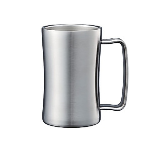 Doshisha Drinking Mug, 14.2 fl oz (420 ml), Dishwasher Safe, Heat Retention, Cold Retention, Vacuum Insulated, Beer Mug, Silver