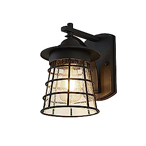 OUUED Quality Wall Lamps Rustic Outdoor Wall Lantern Light Seed Glass Shade Waterproof Exterior Wall Mounted Sconce Lighting Fixtures Black Finish E27 Socket for Home Patio Garden Garage Lamp