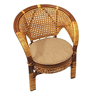 Set of 2 Pelangi Handmade Rattan Dining Wicker Chairs Colonial Color w/Cushion