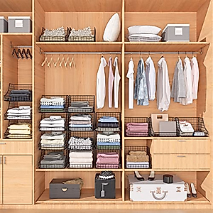 Lyuwanxian Open Storage Bins Closet Organizers and Storage Shelves 4 Pack, Rustic Stackable Metal Wire Basket for Clothes Toys Snacks, Wire Storage Baskets for Wardrobe Countertop Shelf Bedroom Black