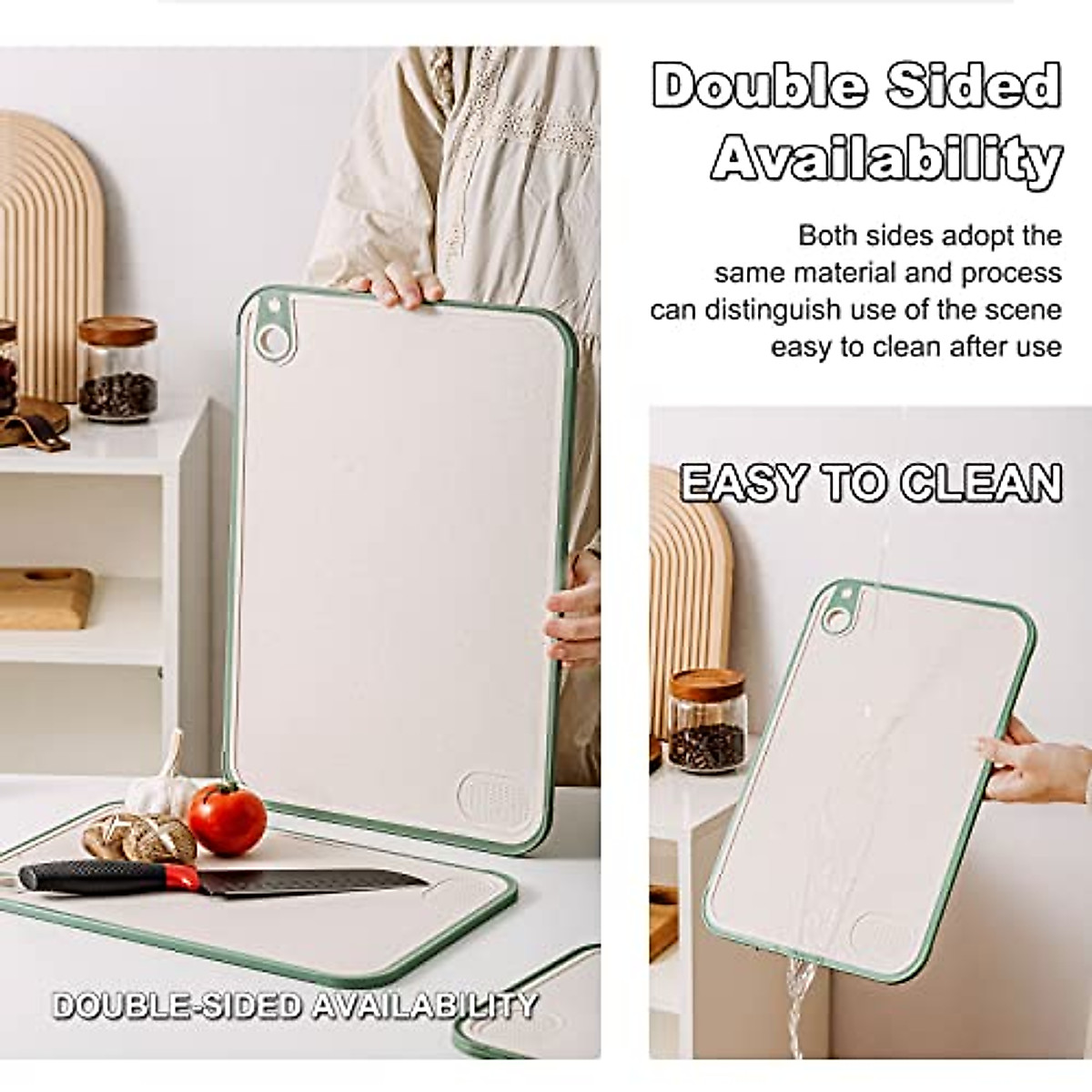 Cutting Board for Kitchen,Wheat Straw Cutting Board Set of 3,Easy Grip Handle,Thick Chopping Board for Meat,Veggy,Fruit,Food Cutting Tool Kitchen Cook Supplies,Strap Hole Easy Hanging,Dishwasher Safe