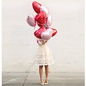 Hot Pink Heart Balloons 15 PACK - Valentines Day Heart Shaped Balloons - Mylar Pink Red Rose Gold Foil Decorations
