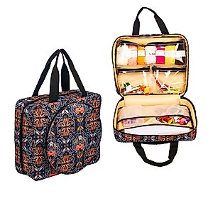 Remobia Hicol Portable Craft Kits Storage Bag Cross Stitch Starter Kits Bag Embroidery Project Bag Embroidery Tool Storage Tote Bag with Multifunctional Pockets, Bag Only (Colorful Pattern)