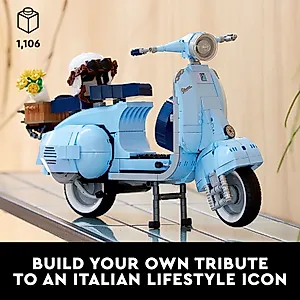 LEGO Icons Vespa 125 Model Building Kit - Vintage Italian Scooter DIY Craft Kit for Adults, Ages 18+ - Includes Kickstand for Easy Display - Gift for Valentines Day for Her & Him - 10298
