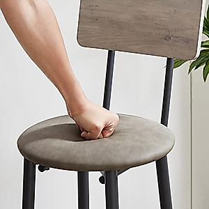 CALABASH 3-Piece Bar Table and Chairs Set for Small Space, Bar Set with Square Table and PU Stools, Coffee Table Set for 2,Breakfast Table with Footrest and for Home & Kitchen Dining Room(Grey)