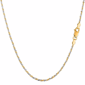 14K Two-Tone Yellow & White Gold or White & Rose Gold or Yellow or White Gold 1.5mm Shiny Diamond-Cut Sparkle Chain Necklace for Pendants and Charms with Lobster-Claw Clasp (10" 16" 18" or 20" inch)