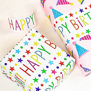 MAYPLUSS Birthday Reversible Wrapping Paper Jumbo Roll for Girls - 30 Inches x 100 Feet - Colorful Hat/Birthday Text