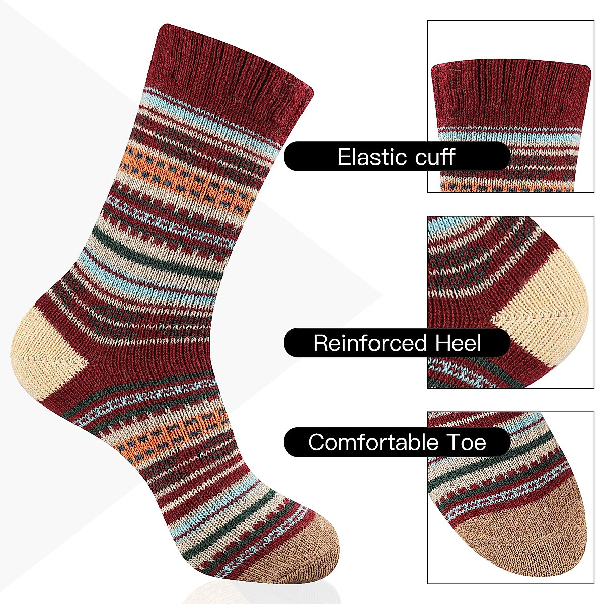 Heatuff Men's Winter Wool Socks Thermal Warm Soft Crew Socks (5 Pairs)