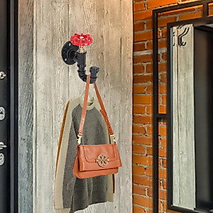 Tissting Industrial Pipe Red Handwheel Coat Hook Rack Heavy Duty Rustic Clothes Towel Holder Hanger Hat Robe Towel Wall Mounted Holder Hanger with Hardware for Home, Office(B Style)