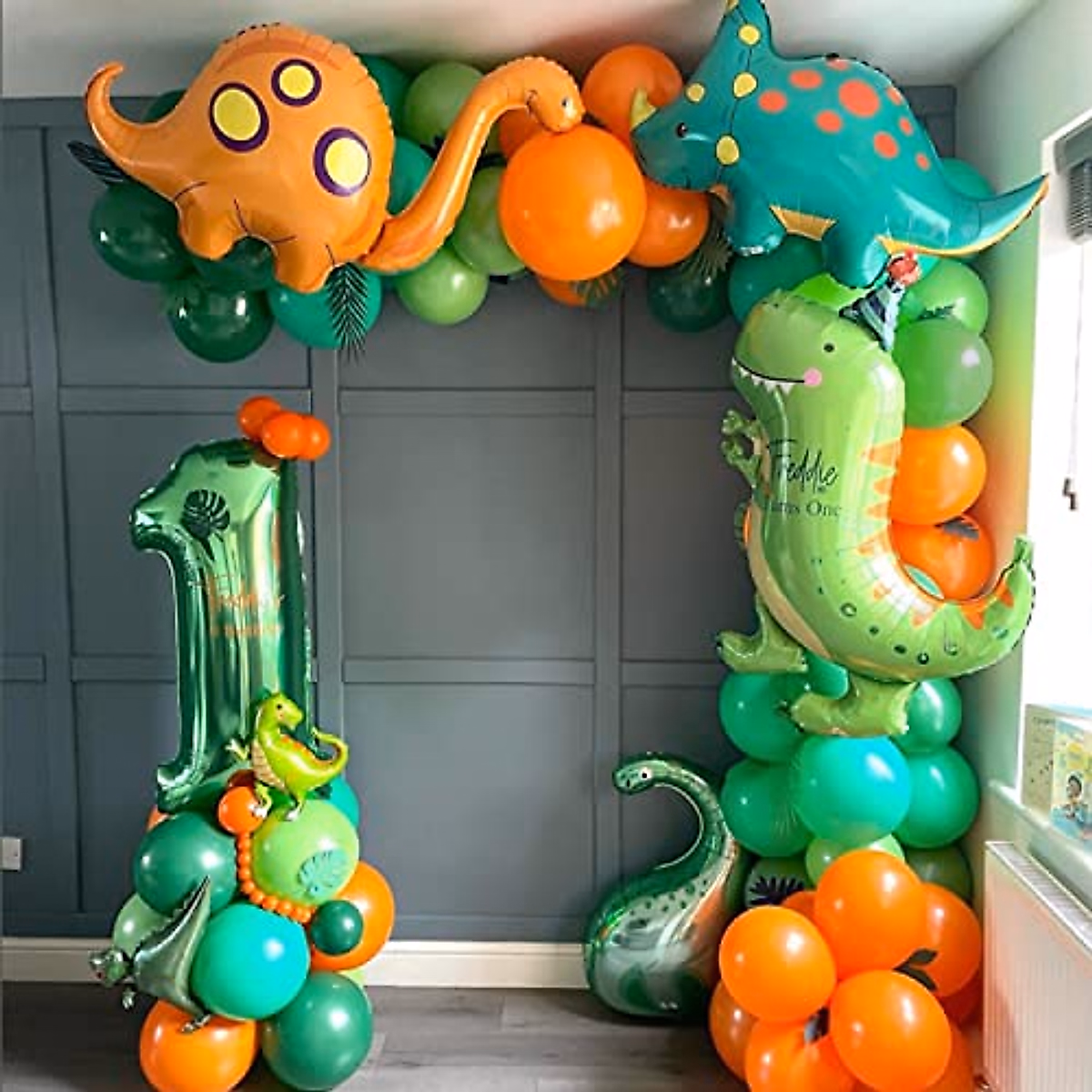 164 PCS Dinosaur Balloons Garland Green Orange Brown Balloons Arch Kit for Kids Dinosaur Themed Party Decorations Jungle Safari Birthday Party Supplies