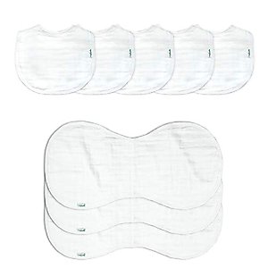 green sprouts Muslin Bibs & Burp Cloths Set Made from Organic Cotton (8Piece), White