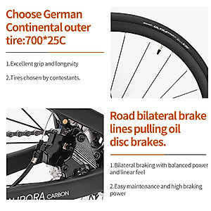 SAVADECK Carbon Disc Road Bike, Integrated Design Racing Bicycle Carbon Frame Carbon Fork with Shimano SORA R3000 Derailleur System 18 Speed Disc Brake Road Bike for Men or Women.(Black 54cm)