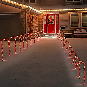 CREPRO Christmas Candy Cane Pathway Lights, 10 Pack Christmas Pathway Markers Decorations Lights for Holiday Yard Patio Garden Walkway Indoor Outdoor Lights Stakes