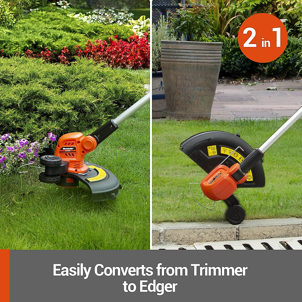MAXLANDER 12 Inch 20V Cordless String Trimmer, 2 PCS 2.0Ah Battery Weed Wacker/Edger, 1 Quick Charger,6 PCS Replacement Spool Trimmer Lines, Length Adjustable, Powerful Lightweight Grass Trimmer