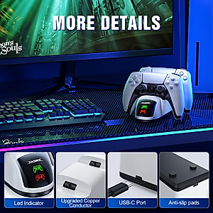 Fachixy PS5 Controller Charging Station with Fast Charging Cord PS5 Controller Charger Station Dual Charging Dock for PlayStation 5 Remote Controller Accessories with LED Lights White Black