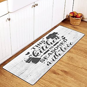 Kitchen Rugs This Kitchen is Seasoned with Love Non-Slip Soft Kitchen Mats Funny Kitchen Quotes Bath Rug Runner Doormats Carpet for Home Decor, 39" X 20"