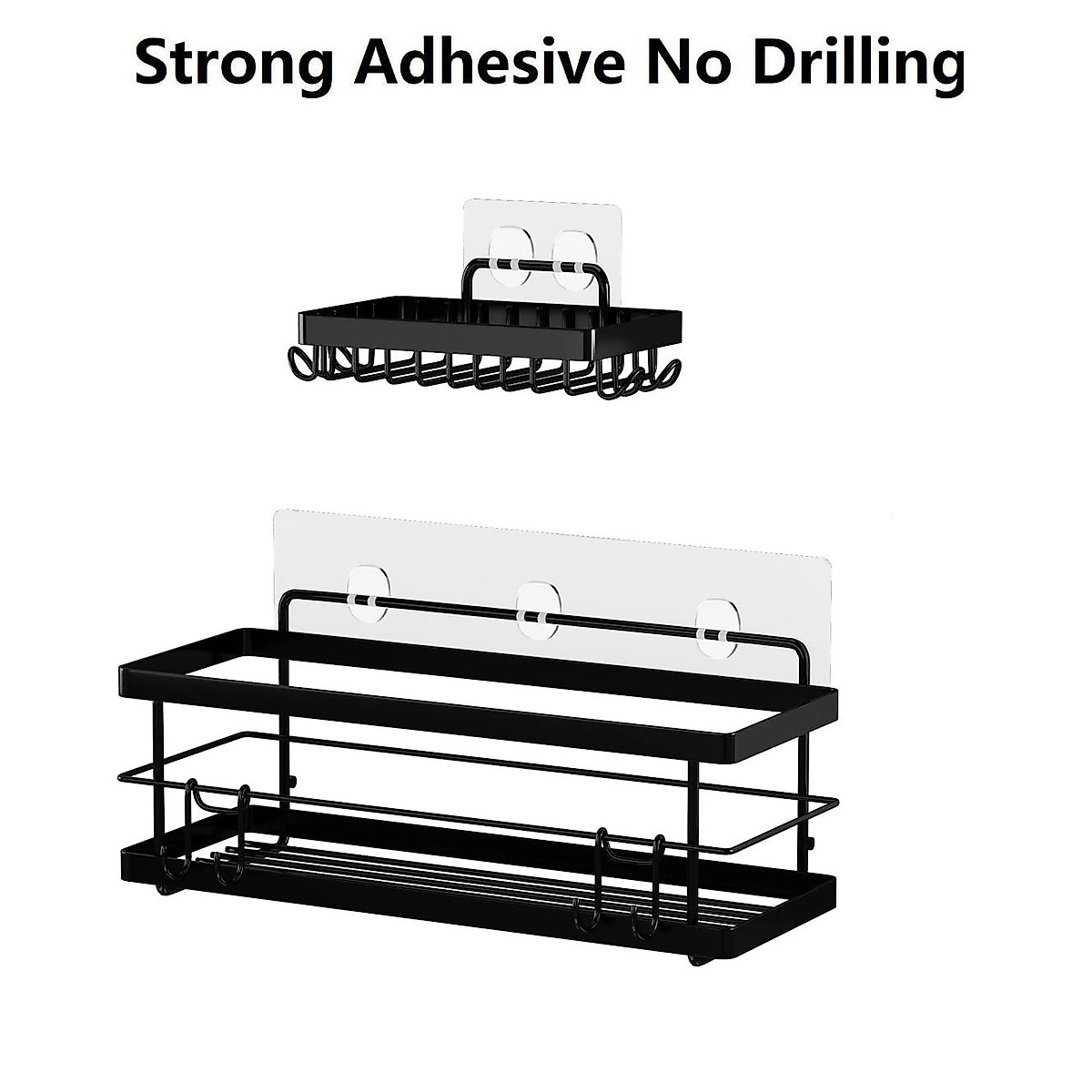 KESOL Shower Caddy + Soap Dish with Hooks Shower Shelf Bathroom Organizer with Hooks,No Drilling Adhesive Shelf,2 Pack (Black)