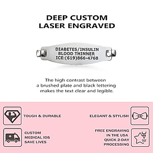 Divoti Custom Engraved Medical Alert Bracelets for Women, Stainless Steel Medical Bracelet, Medical ID Bracelet w/Free Engraving – Beautiful Olive Tag w/Handmade Byzantine-White-8.5"