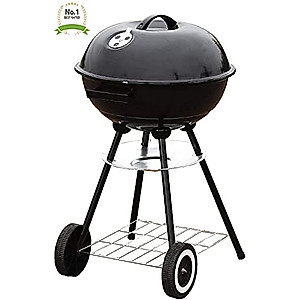BBQ Kettle Charcoal Grill Outdoor Portable Grill Backyard Cooking Stainless Steel for Standing & Grilling Steaks, Burgers, Backyard Pitmaster & Tailgating (18" Black)