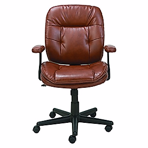 OIF Swivel/Tilt Leather Task Chair, Fixed T-Bar Arms, Chestnut Brown