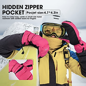 MCTi Ski Mittens Women's Snow Mitten Touch Screen Waterproof Insulated Quilted Mitts with Hidden Zipper