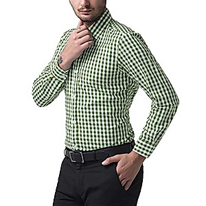 Paul Jones Casual Long-Sleeve Plaid Dress Shirt Checkered Button Down Shirt, Olive Green, Small