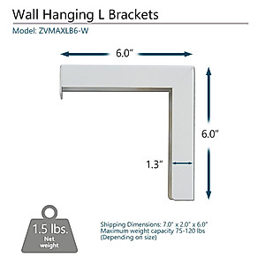 Elite Screens 6" White Projector Screen L-Brackets, Single Metal Welded Construction, Wall or Ceiling Mount - Includes Hooks and Hardware, Model: ZVMAXLB6-W