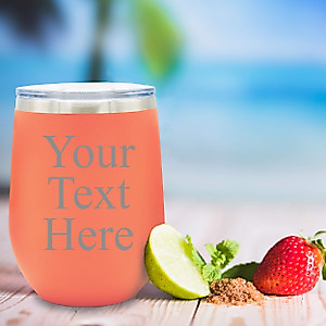 My Personal Memories Personalized Insulated Wine Tumbler - Custom Monogrammed Stemless Wine Cup - Your Text Here (Coral)