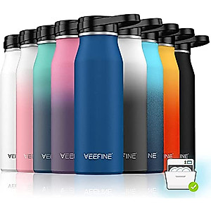 VEEFINE Insulated Water Bottle Dishwasher Safe Metal Water Bottle BPA-Free Stainless Steel Water Bottles 20/32/40oz Reusable Thermos for Hiking Camping and School