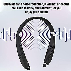 Neckband Headphones, Wireless Neckband Headset with Retractable Earbuds, Sports Sweat Proof Noise Cancelling Foldable Stereo Earphones Bluetooth Headphones with Mic(Black)