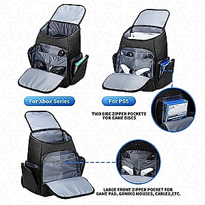 Travel Backpack for Playstation 5 Console, Carrying Case Storage Bag fits for PS5/PS4/PS4 Pro/PS4 Slim/Xbox One/Xbox One X/Xbox One S, Travel Bag for 15.6" Laptop and Gaming Accessories, Black