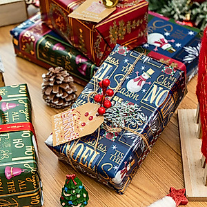 RUSPEPA Christmas Wrapping Paper - Santa Claus, Snowman, Christmas Tree and Bell Design - 4 Rolls - 30 Inches x 10 Feet Per Roll