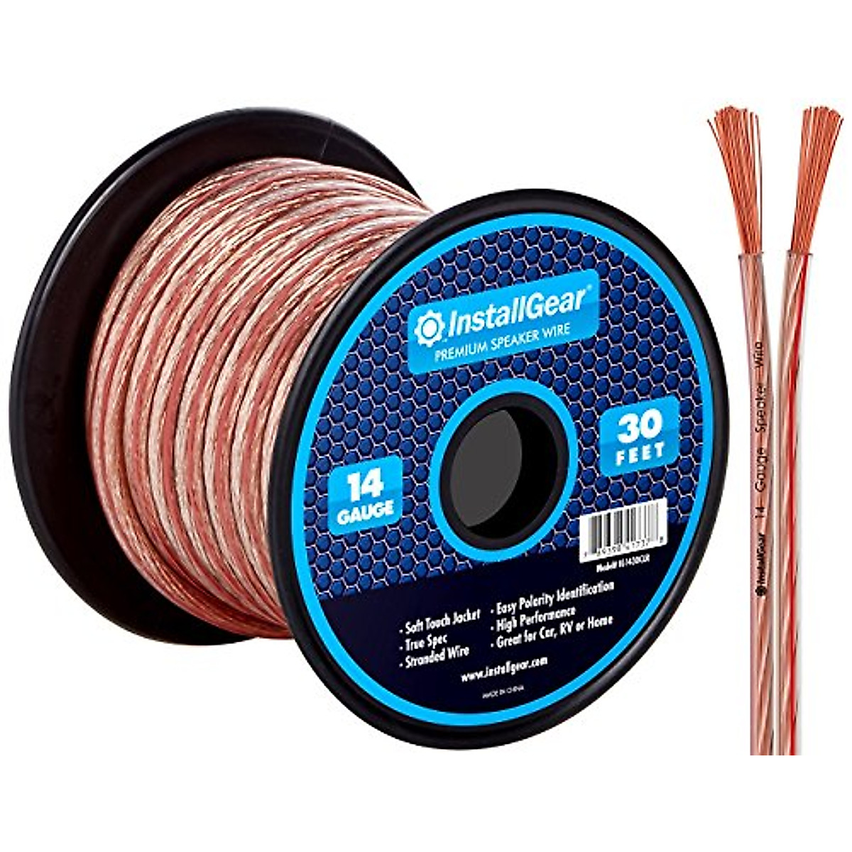 InstallGear 14 Gauge Wire AWG Speaker Wire (30ft - Clear) | Speaker Cable for Car Speakers Stereos, Home Theater Speakers, Surround Sound, Radio, Automotive Wire, Outdoor | Speaker Wire 14 Gauge