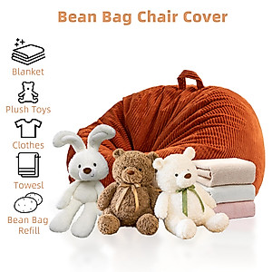 Large Stuffed Animal Storage Bean Bag Chair （No Filler）, 3 ft Giant Heavy Soft Corduroy Bean Bag Cover for Kids Teens & Adults，Round Fluffy Sofa for Home Living Room ，Coffee Chair
