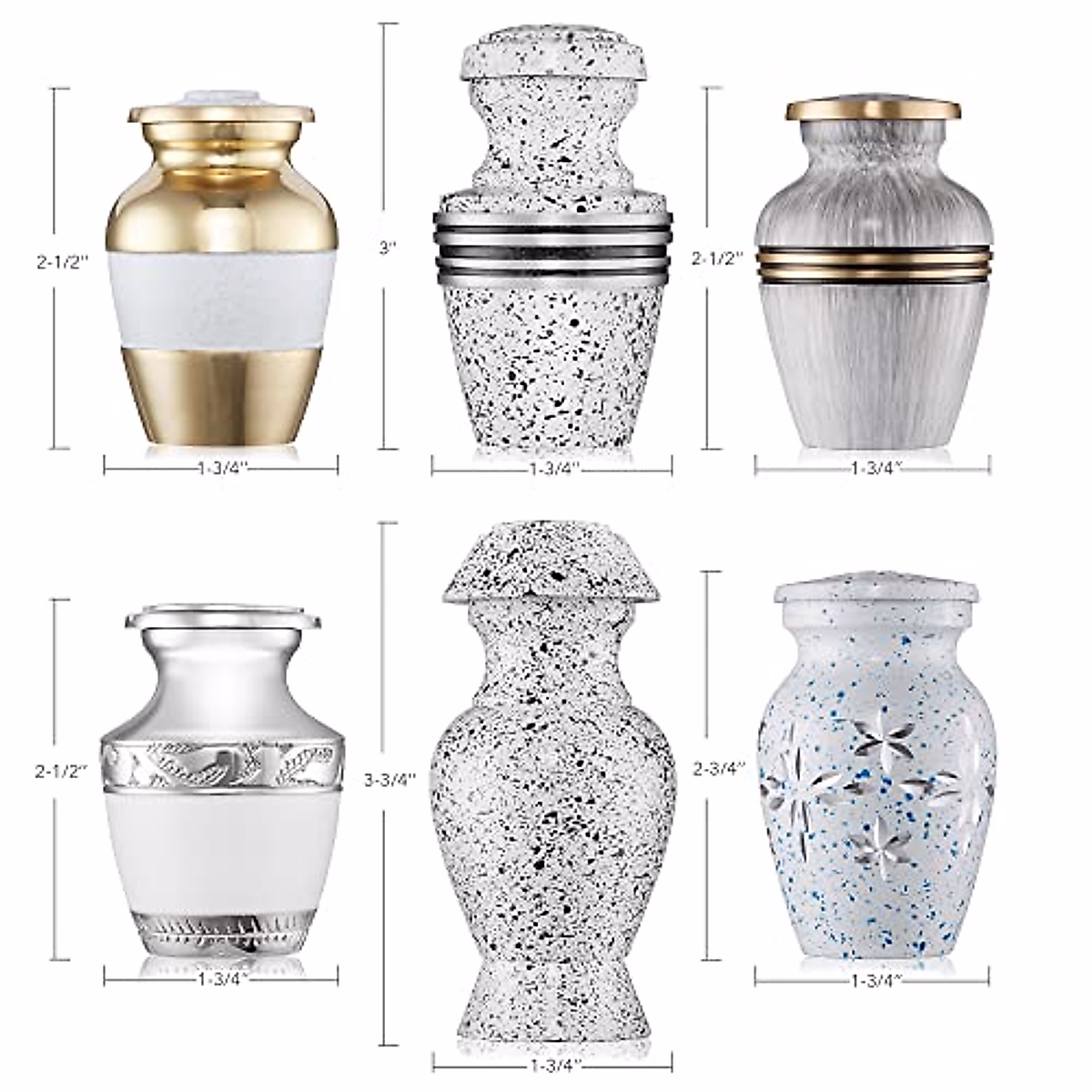 Reminded Small Keepsake Cremation Urns for Human Ashes, Set of 6 Silver and Gold Family Memorial Urns with Velvet Case and Bags