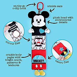 KIDS PREFERRED Disney Baby Mickey Roll Out Soft Book, Black and White High Contrast Crinkle Plush, Boys and Girls Ages 0+, Stroller On The Go (81257)