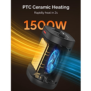Space Heaters for Indoor Use, Portable 1500W/900W PTC Ceramic Space Heater, Small Space Heater with Thermostat, Three Modes, Overheat and Tip-Over Protection for Office Home